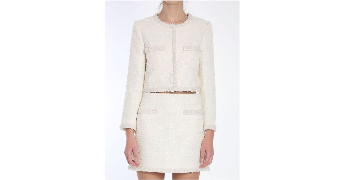 Self-Portrait Pearl Trim Jacket in White | Lyst