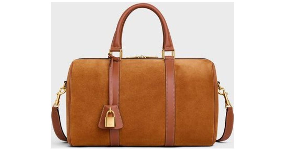 Celine Suede Calfskin Boston Bag in Brown | Lyst