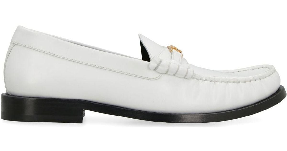Celine Triompheluco Leather Loafers in White | Lyst