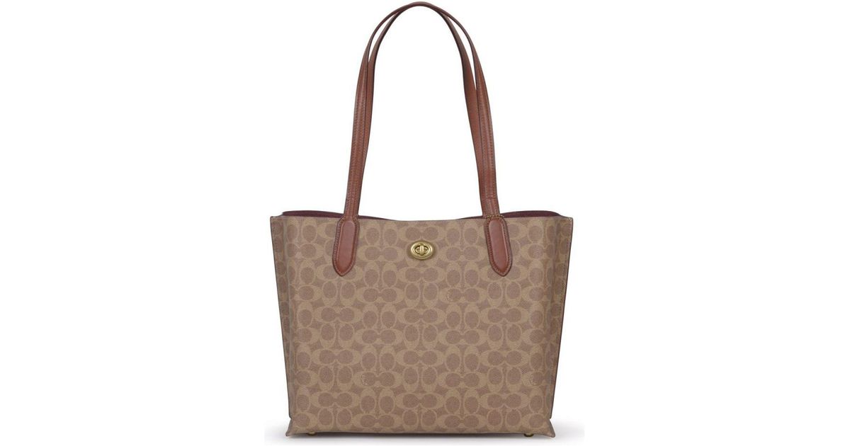 COACH Coated Canvas Signature Willow Tote in Brown | Lyst