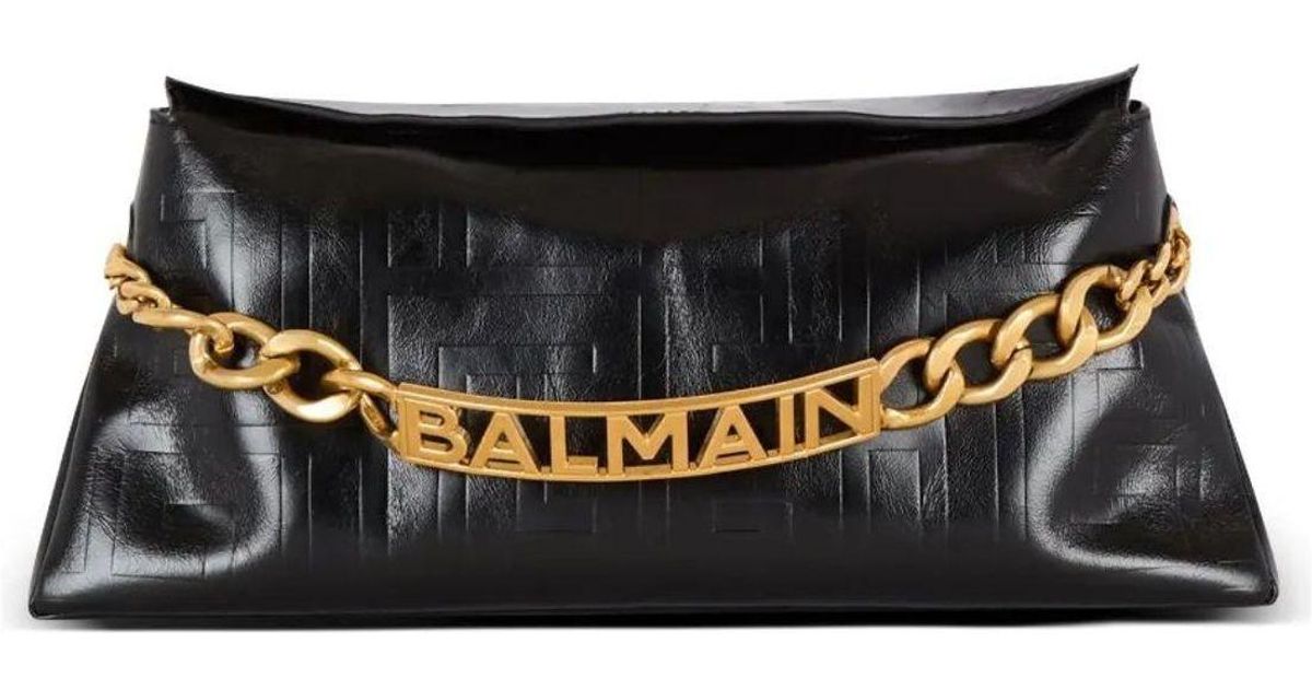 Balmain 1945 Soft Pouch-Pb Emb Crinkled Lth in Black | Lyst