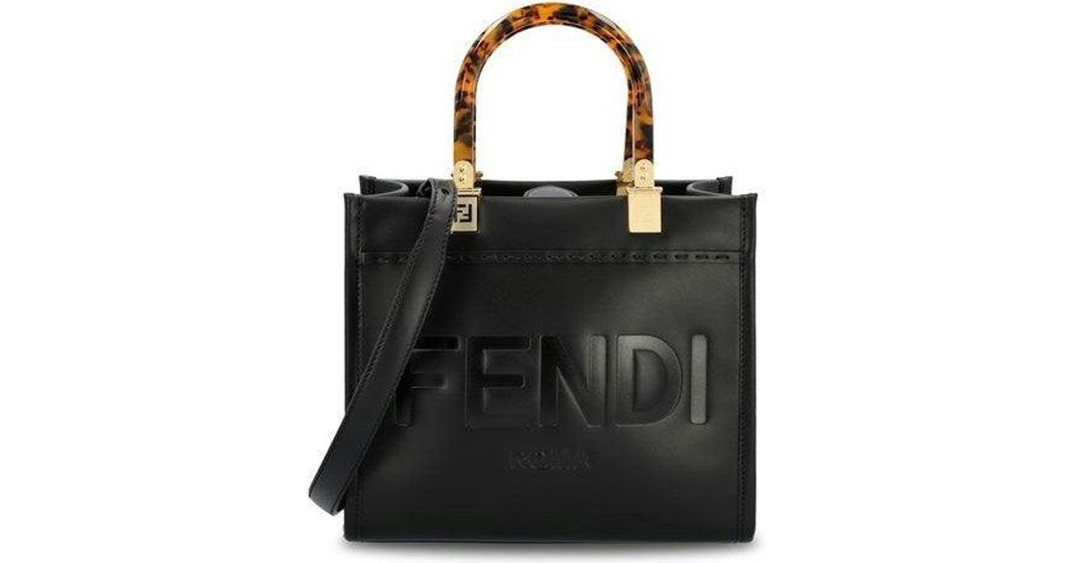 Fendi Raffia/Canvas Sunshine Tote Bag in Black | Lyst
