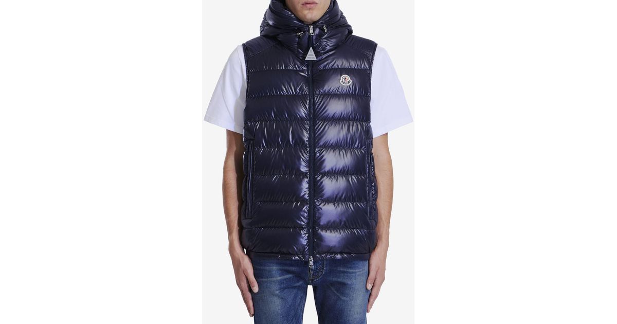 Moncler Down Vest With Dual Hood Design in Blue for Men | Lyst