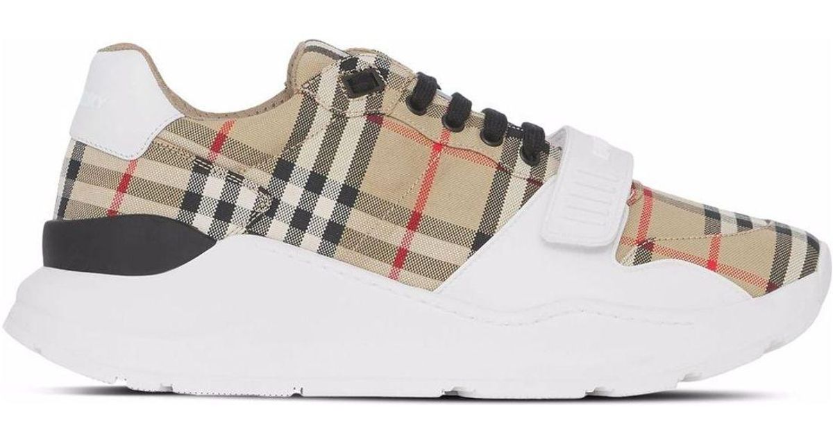Burberry New Regis Sneaker With Beig Checks in White | Lyst UK