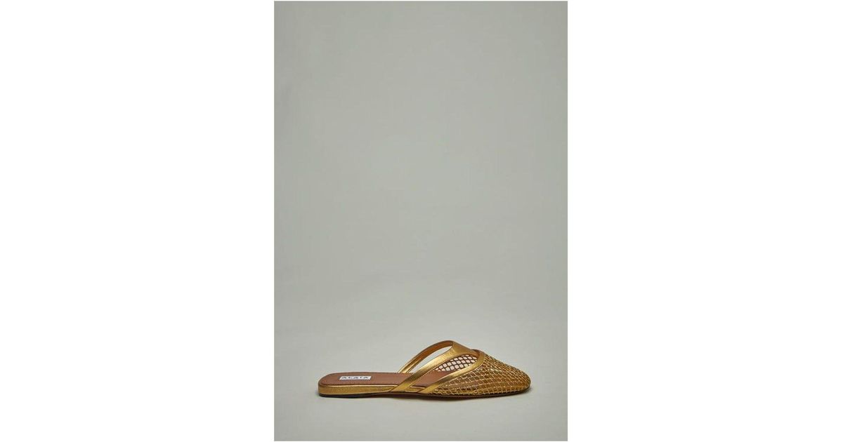 Alaïa Golden Net Flat Mules in Gray | Lyst
