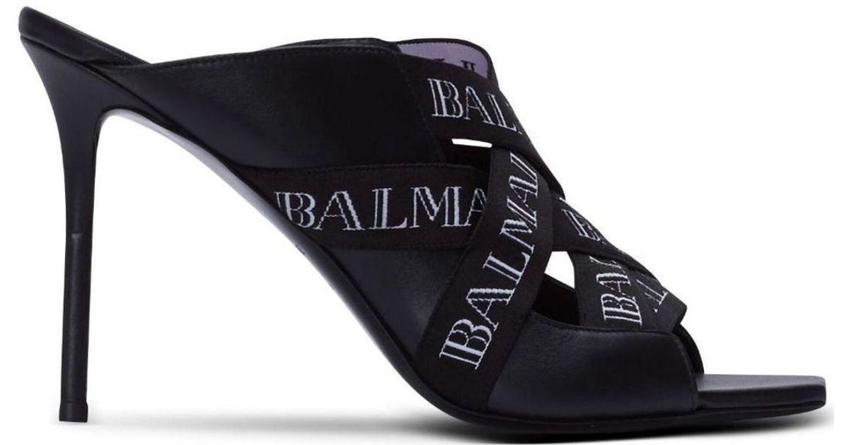 Balmain Mule Ruby Logo in Black | Lyst
