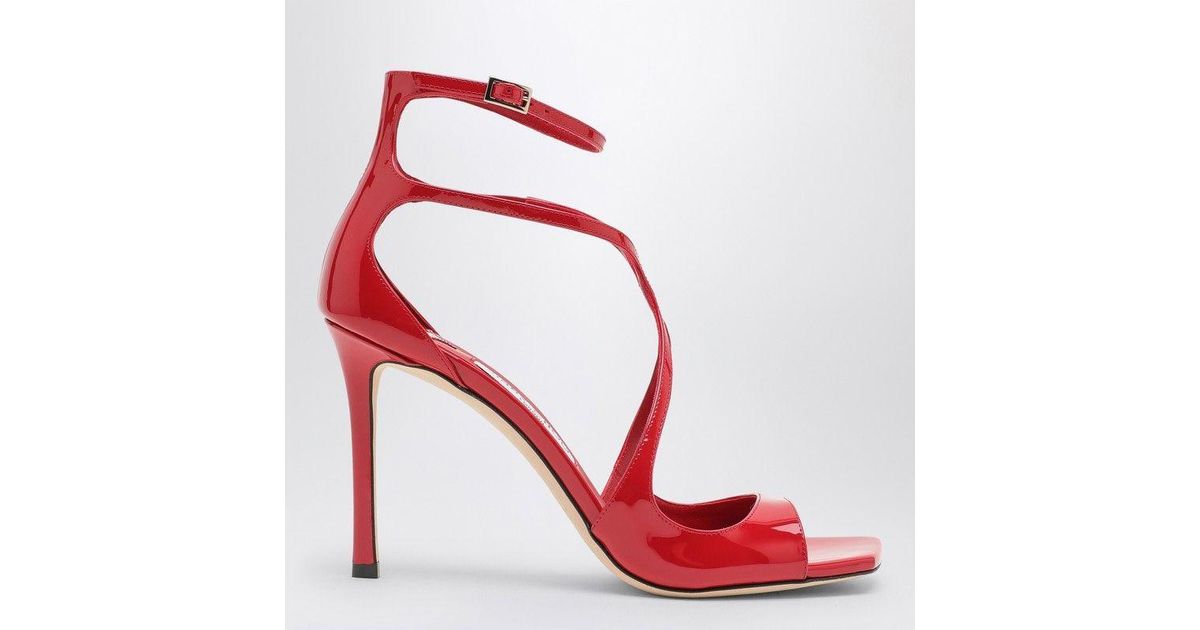 Jimmy Choo Patent Leather Azia 95 Heeled Sandals in Red | Lyst