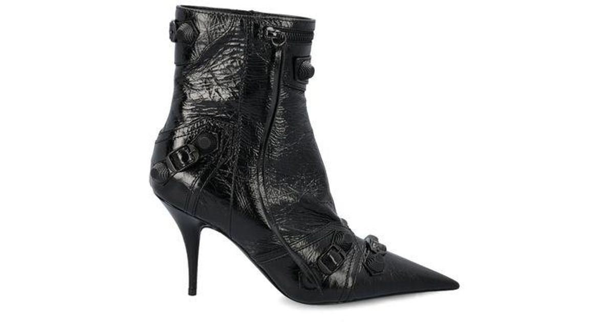 Balenciaga Pointed Toe Raffia Boots in Black | Lyst