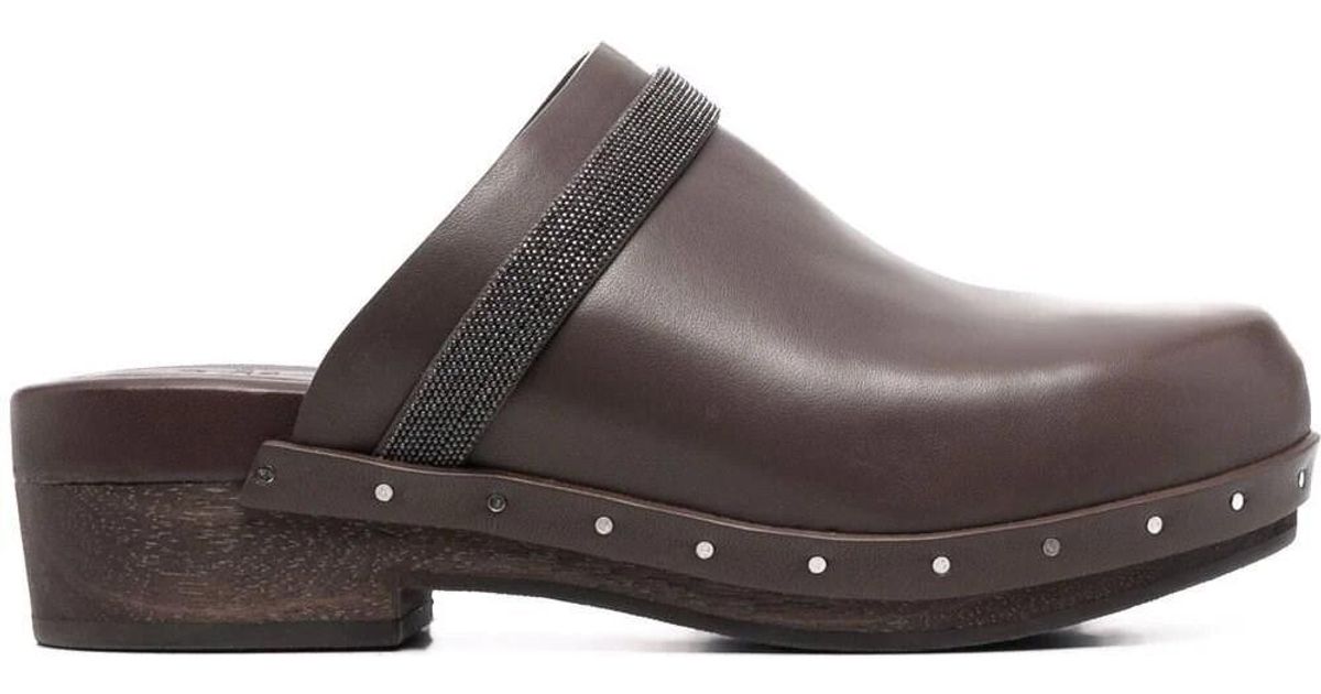 Brunello Cucinelli Nappa Leather Clogs With Precious Stripe in Brown - Lyst