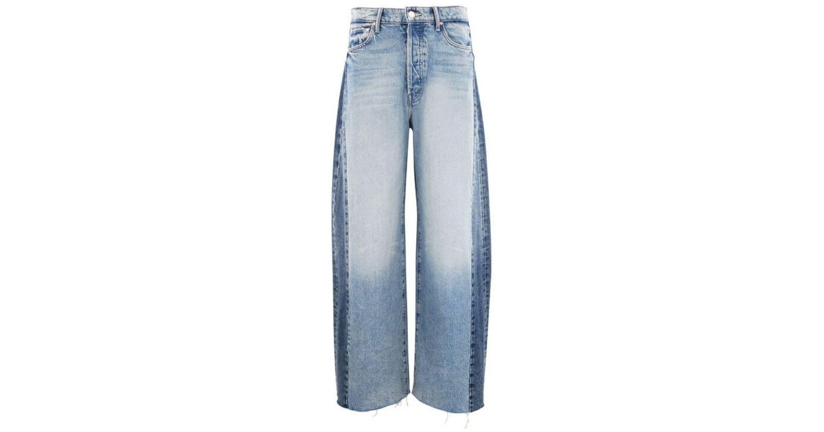 Mother The Pipe Dream Button Sneak Fray Jeans in Blue | Lyst