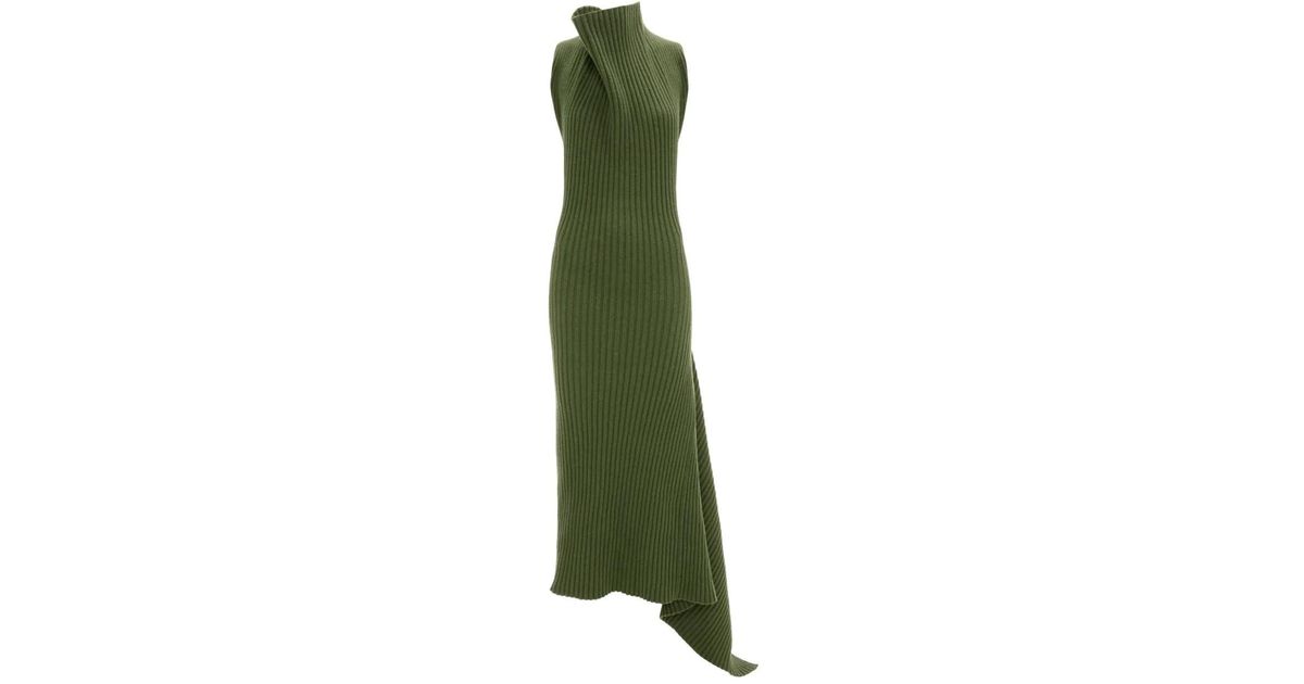 Victoria Beckham Draped Ribbed Midi Dress in Green | Lyst