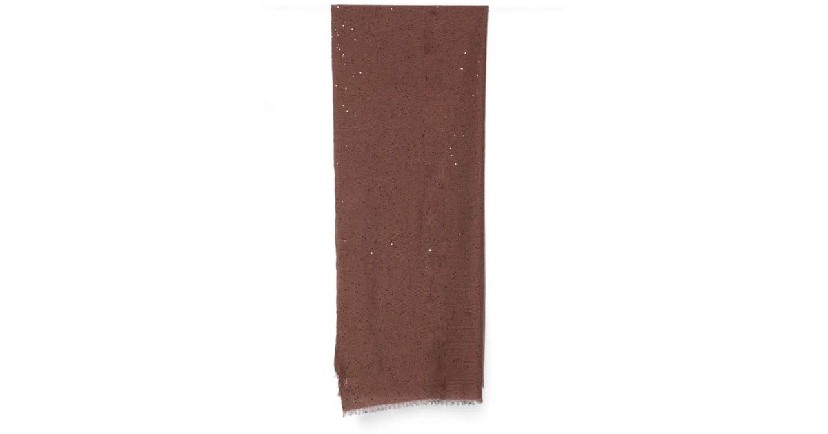 Brunello Cucinelli Sequin-embellished Frayed Scarf in Brown | Lyst UK