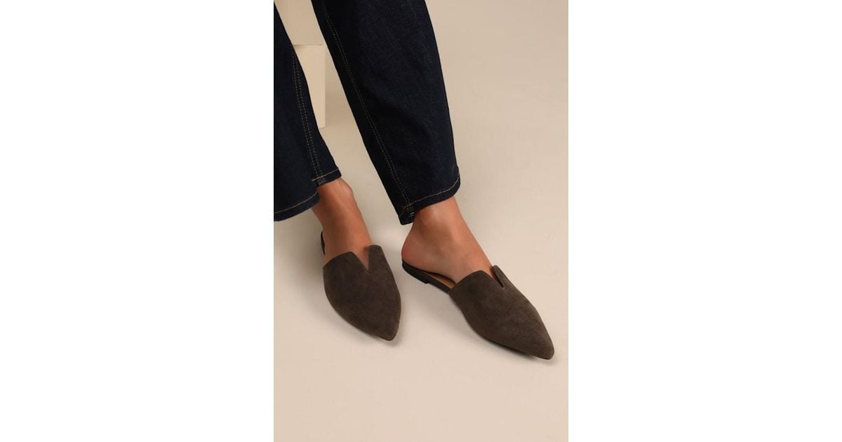 Lulus Jaelyn Suede Pointed-Toe Slides in Natural | Lyst