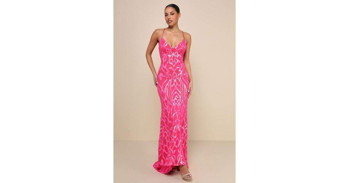 Lulus Perfect Enchantment Sequin Lace-Up Mermaid Maxi Dress in Pink | Lyst