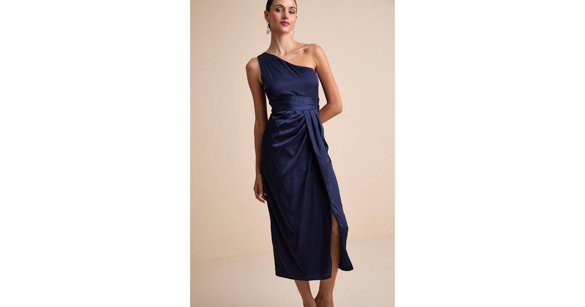 Lulus Rhema Satin Midi Dress in Blue | Lyst