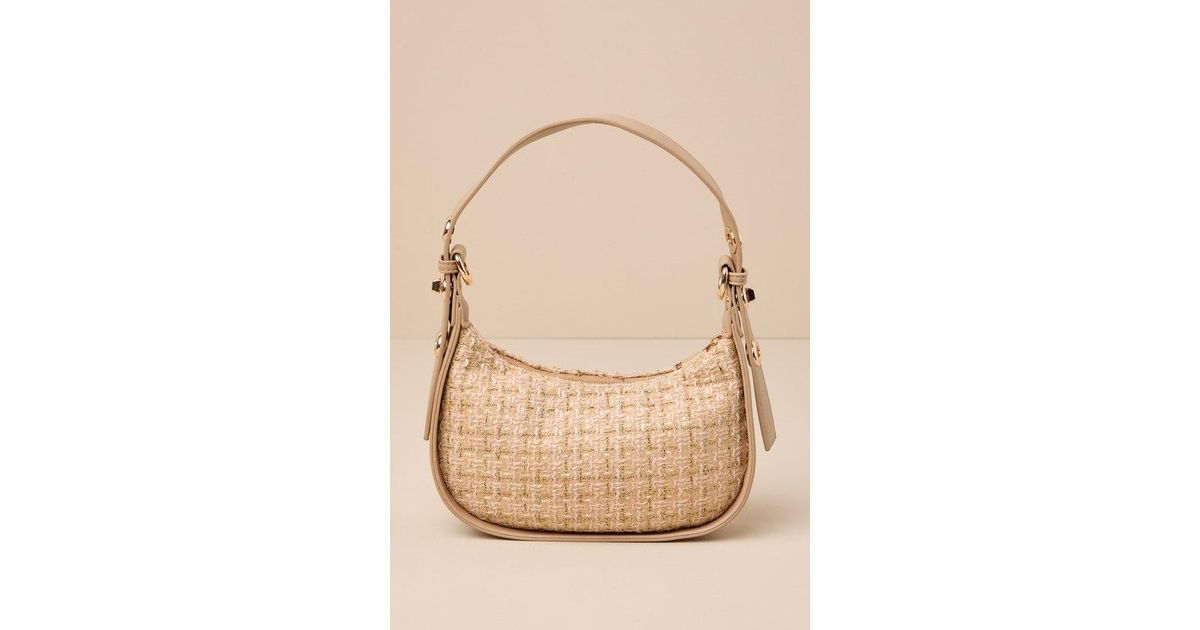 Lulus Distinctly Poised Tweed Lurex Shoulder Bag in Natural | Lyst