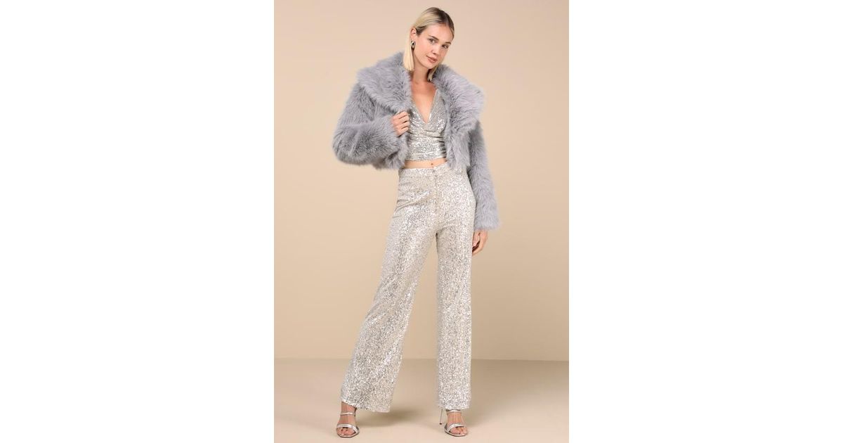 Avec Les Filles Incredibly Luxe Faux Fur Cropped Jacket in Gray | Lyst