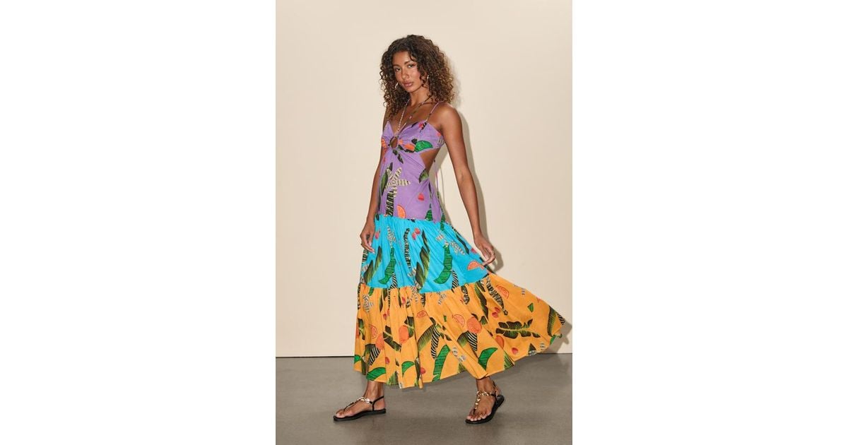 Lulus Helia Multi Tropical Print Cutout Maxi Dress in Blue | Lyst