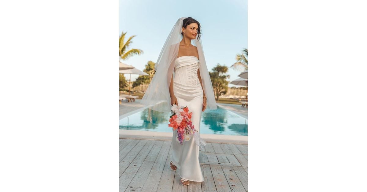 Lulus Dawn Satin Strapless Column Maxi Dress in Natural | Lyst