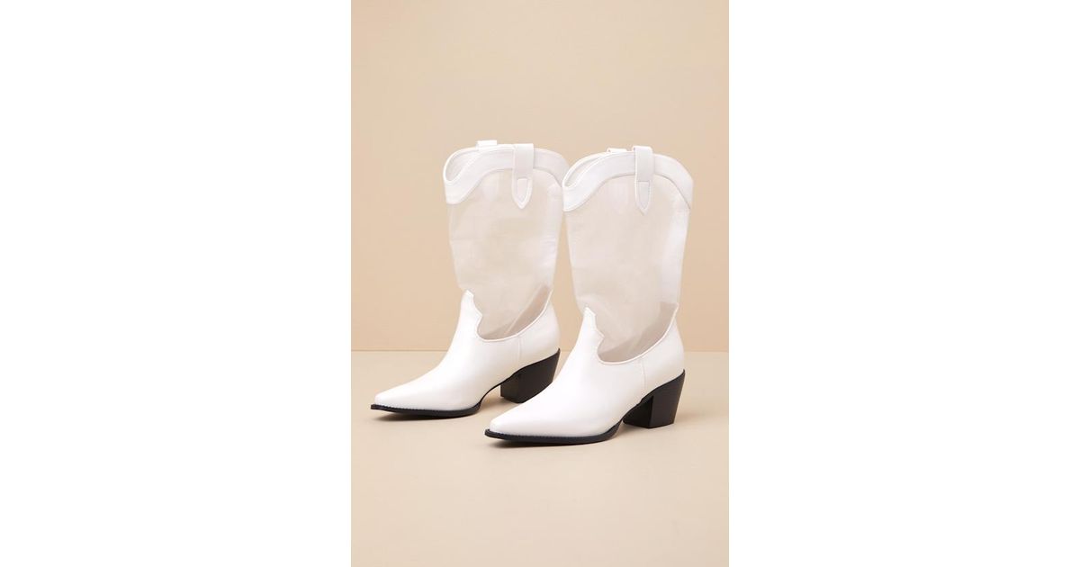 Lulus Wyley Sheer Mesh Mid-Calf Western Boots in Natural | Lyst