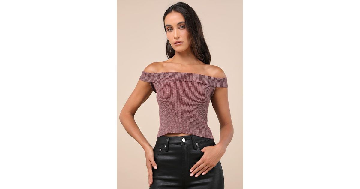 Daisy Street Total Charisma Marled Ribbed Off-The-Shoulder Crop Top in ...