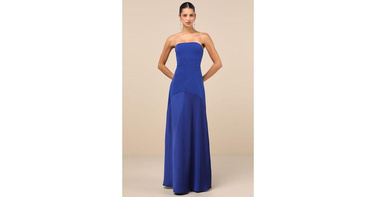 Lulus Compelling Style Strapless A-Line Maxi Dress in Blue | Lyst