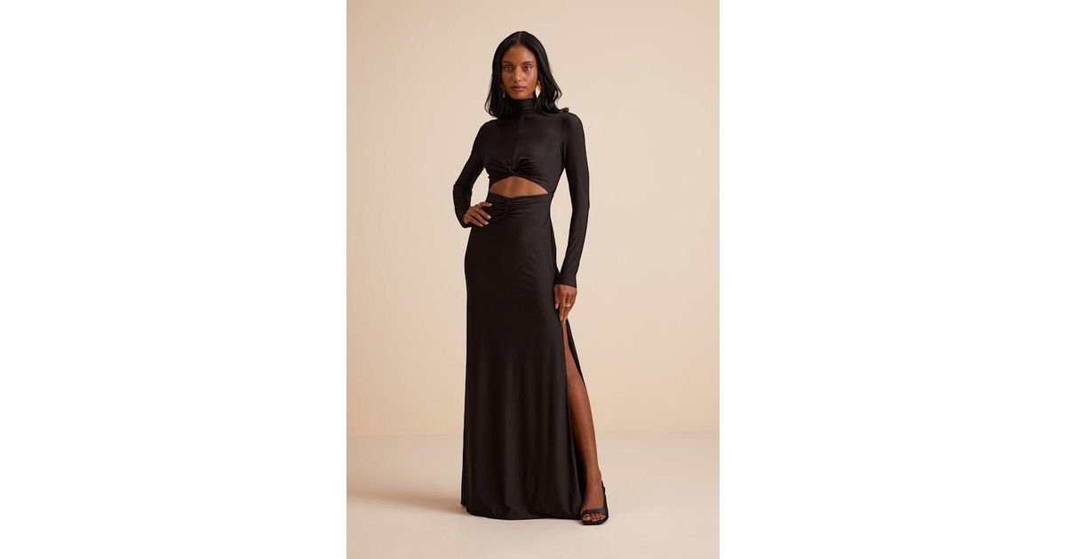Lulus Dempsey Slinky Knit Cutout Mock Neck Maxi Dress in Black | Lyst
