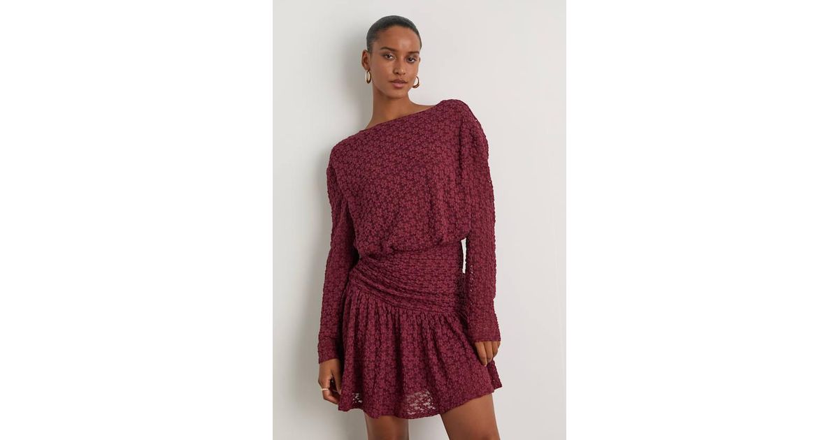 Lulus Zallie Textured Knit Ruched Long Sleeve Mini Dress | Lyst