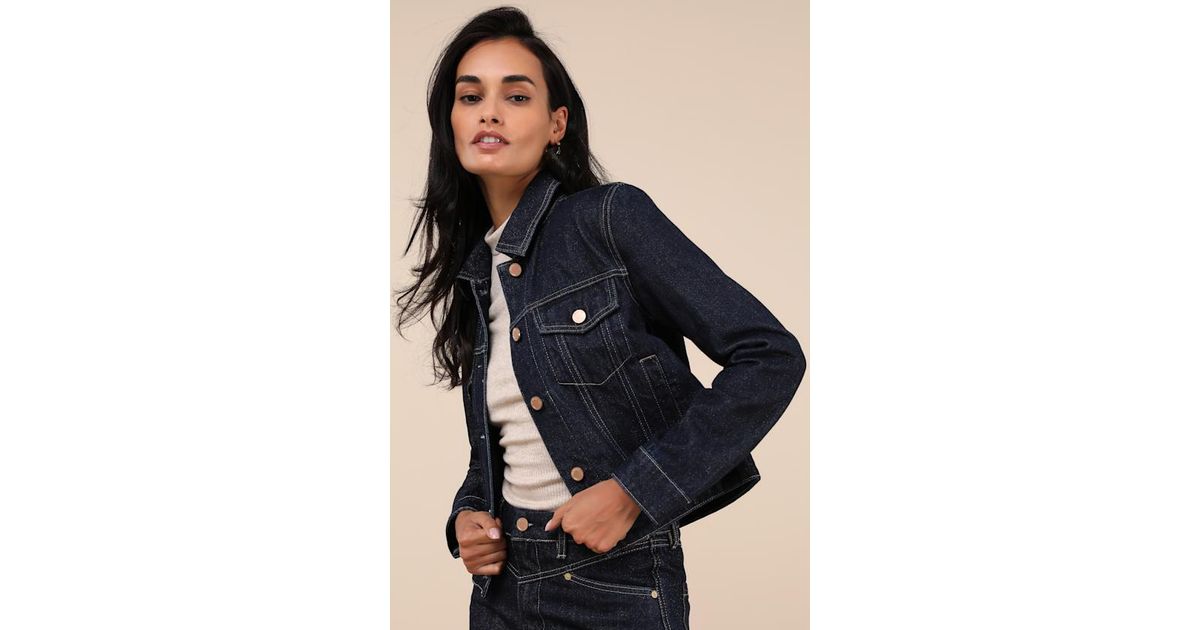 Blank NYC Over The Moon Dark Wash Cropped Denim Jacket in Blue | Lyst