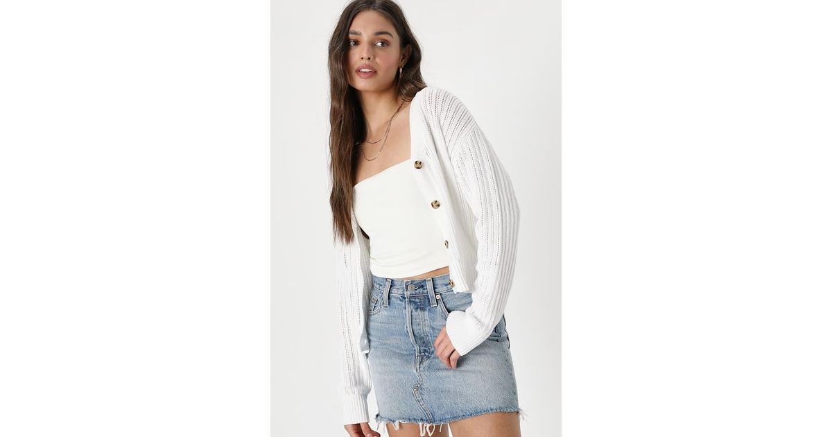 Lulus Fresh Feeling Open Knit Button-Up Cardigan Sweater in White | Lyst UK