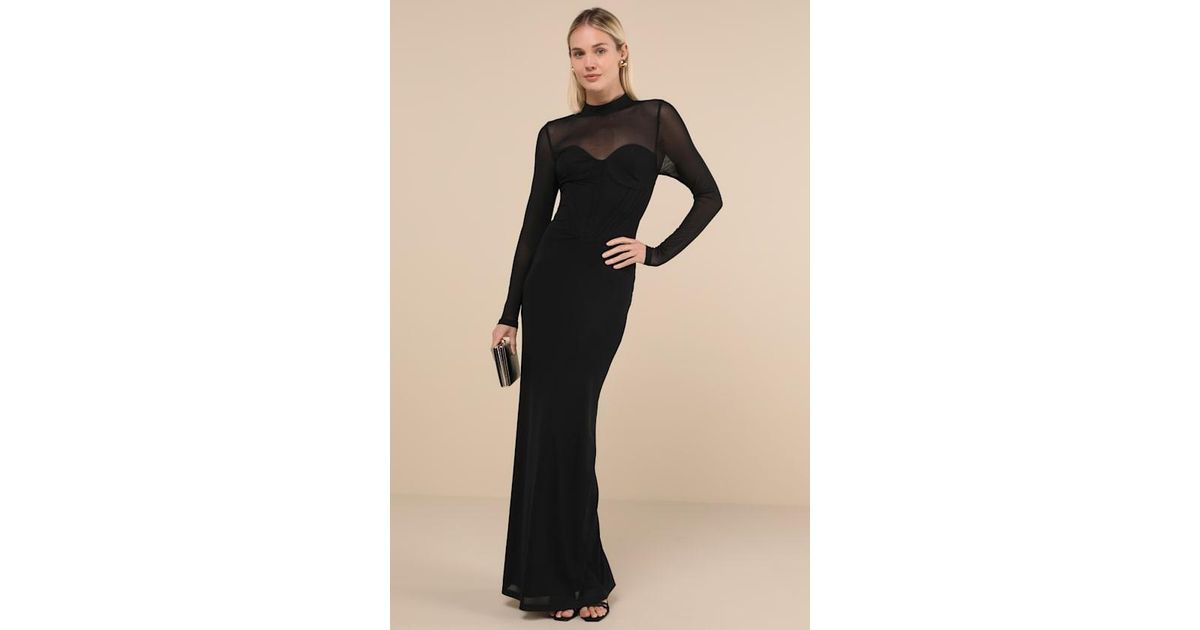 Lulus Sensational Appeal Mesh Cutout Long Sleeve Maxi Dress in Natural ...