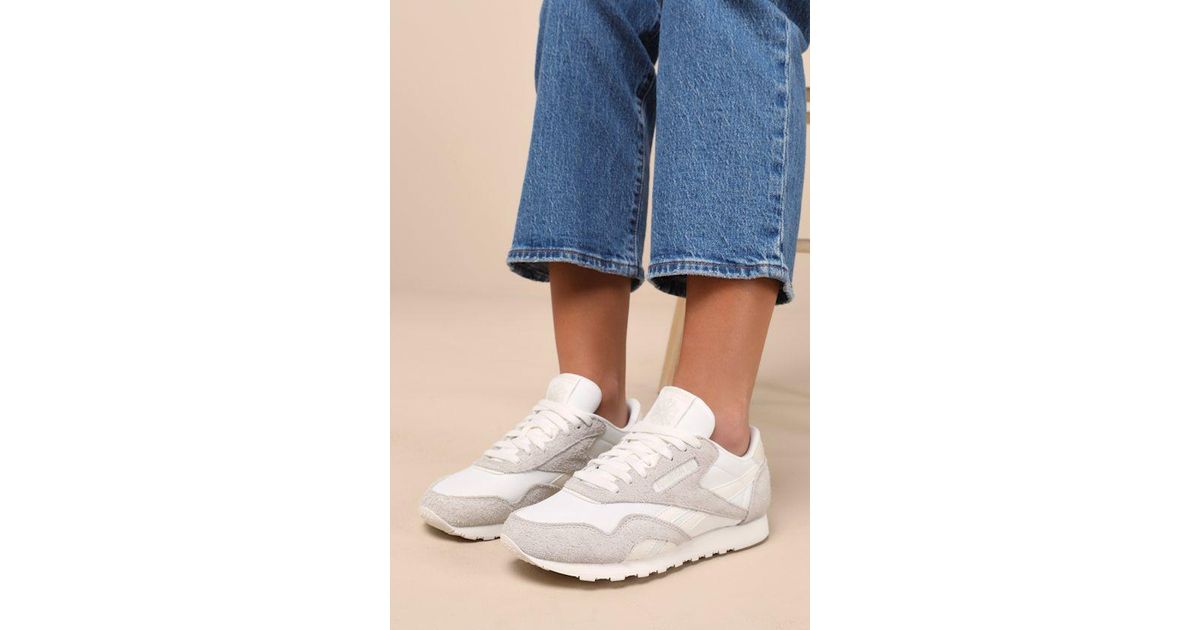 Reebok Classic Nylon And Chalk Suede Leather Sneakers in Blue | Lyst