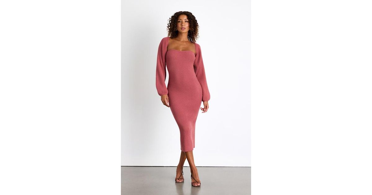 Lulus Autumn Aura Rusty Rose Ribbed Two-Piece Sweater Dress in Red ...