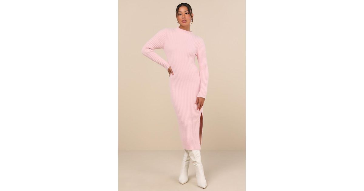Lulus Irresistible Feelings Fuzzy Knit Midi Sweater Dress in Pink | Lyst