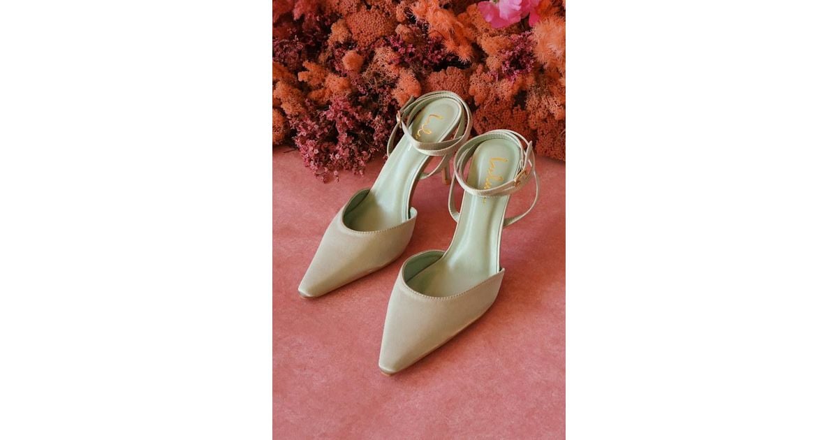 Lulus Auberron Sage Satin Ankle Strap Pumps in Natural | Lyst UK