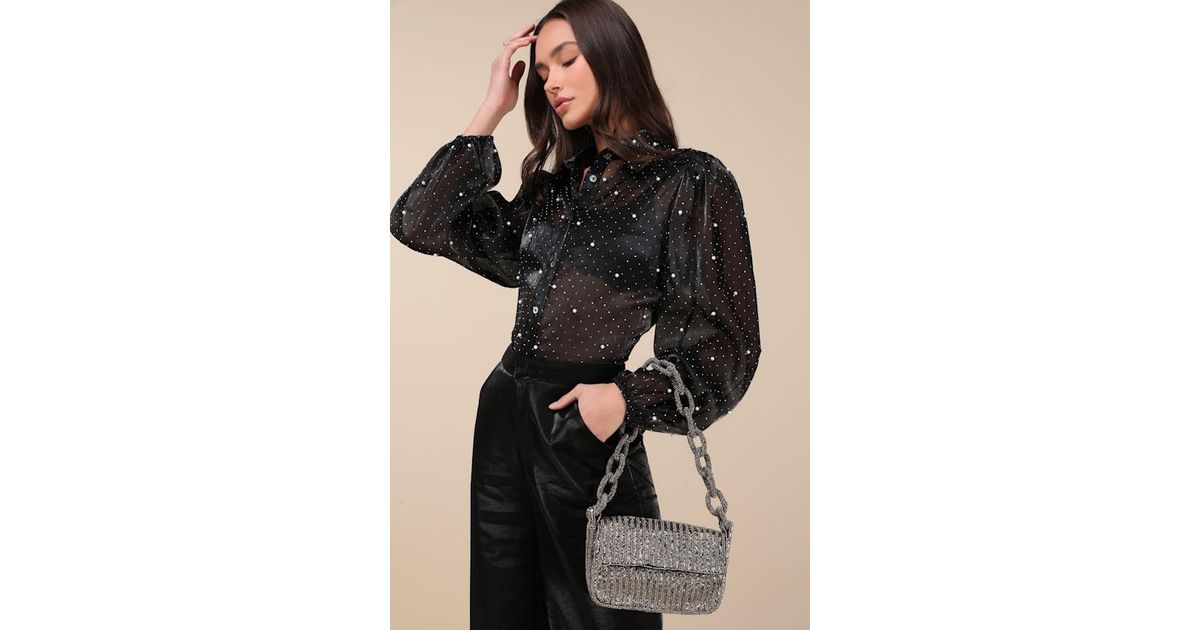 Lulus Ailean Charcoal Beaded Shoulder Bag in Black | Lyst