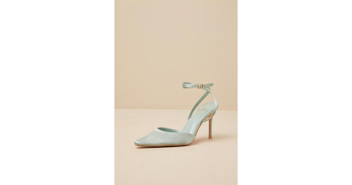 Lulus Auberron Sage Satin Ankle Strap Pumps in Natural | Lyst