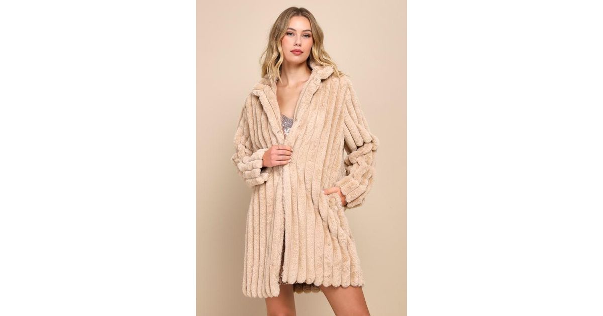 Lulus Classy Season Faux Fur Coat in Natural | Lyst