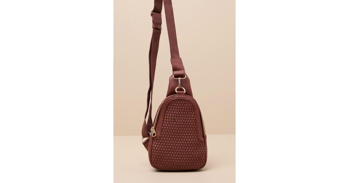 Lulus Gillia Woven Crossbody Backpack in Brown | Lyst