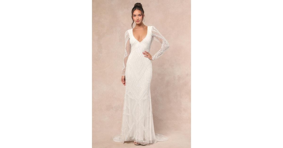 Lulus Deedra Sequin Beaded Backless Maxi Dress in Natural | Lyst