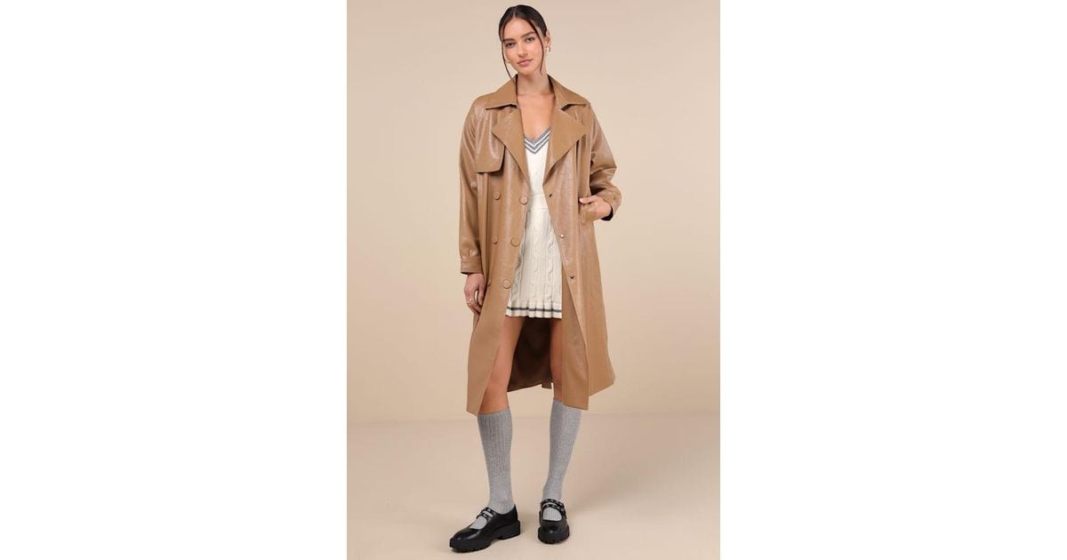 Lulus Seasonally Posh Vegan Leather Trench Coat in Black | Lyst