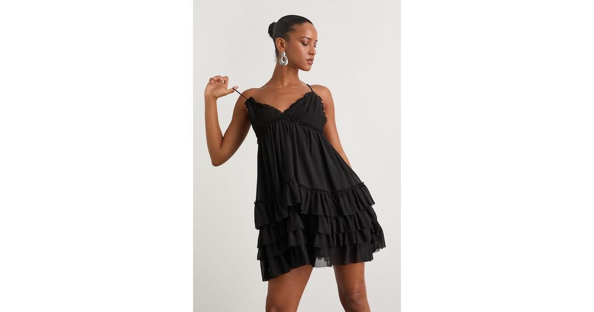 Lulus Asuka Ruffled Tiered Mini Dress in Black | Lyst