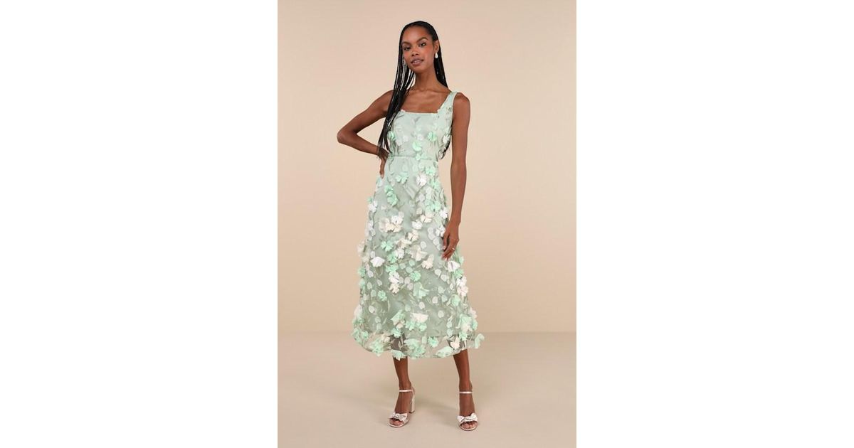 Lulus Elite Cutie Mint Mesh 3D Floral Embroidered Midi Dress in Natural ...