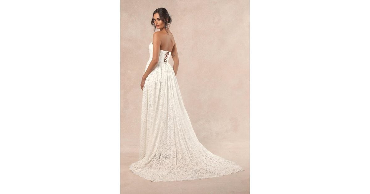 Lulus Shiori Lace Bustier Basque Waist Strapless Maxi Dress in Natural ...