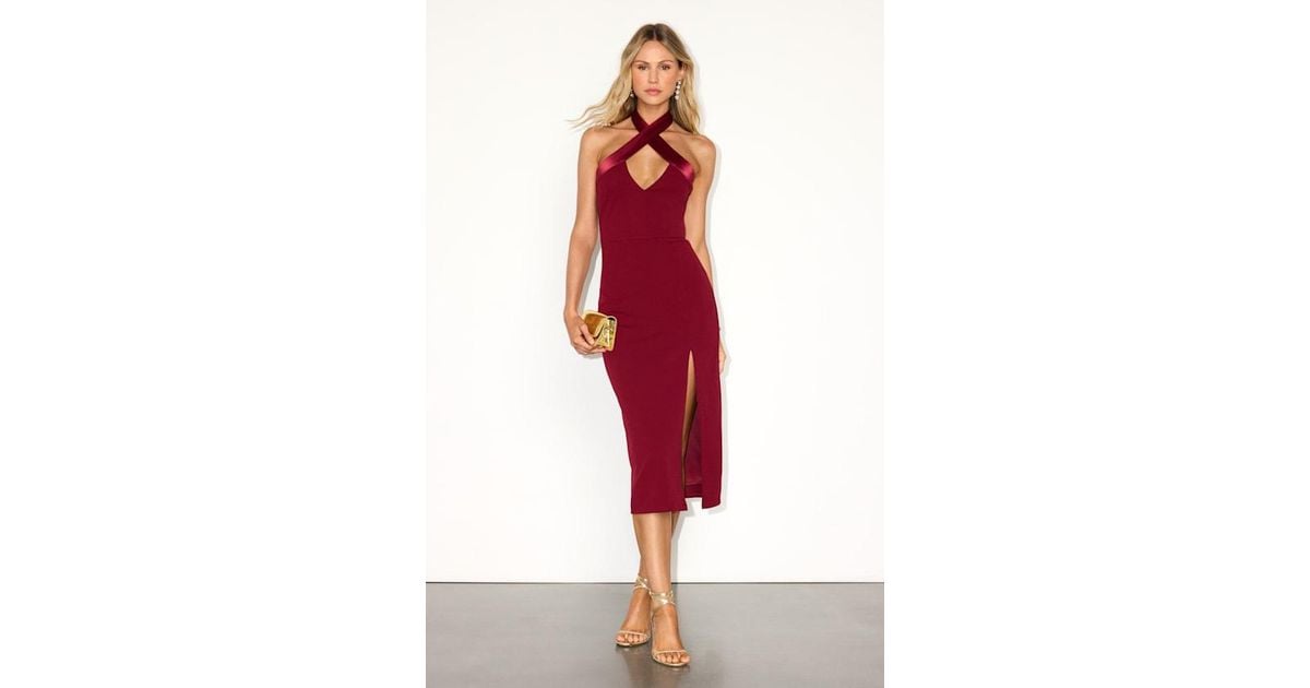 Lulus Rossie Cross-Front Halter Midi Dress in Red | Lyst