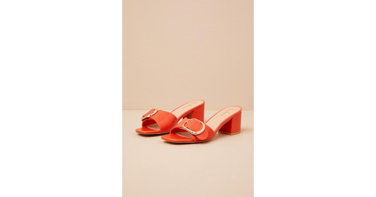 Lulus Franette Snake-Embossed Low Heel Buckle Slide Sandals | Lyst