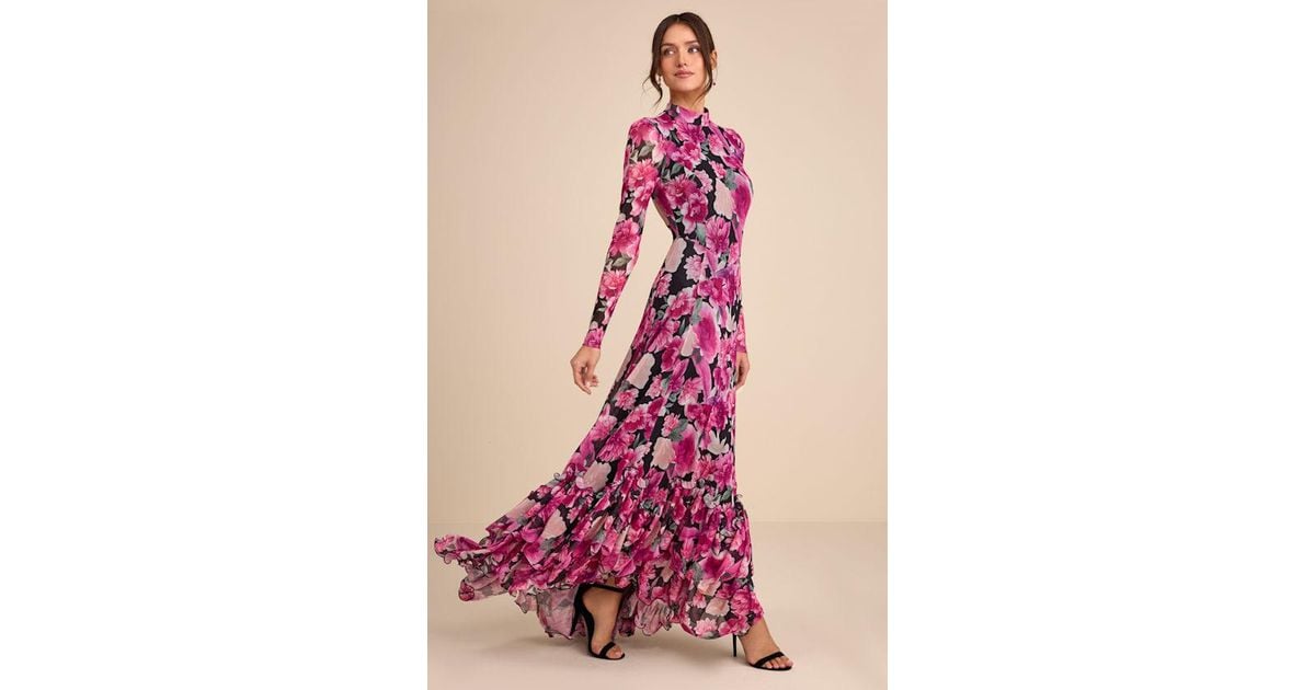 Lulus Emilina And Floral Mock Neck Maxi Dress in Pink | Lyst