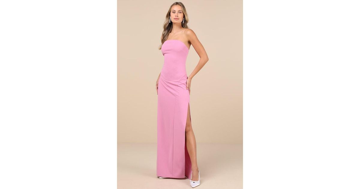Lulus Infamous Icon Light Strapless Column Maxi Dress in Pink | Lyst