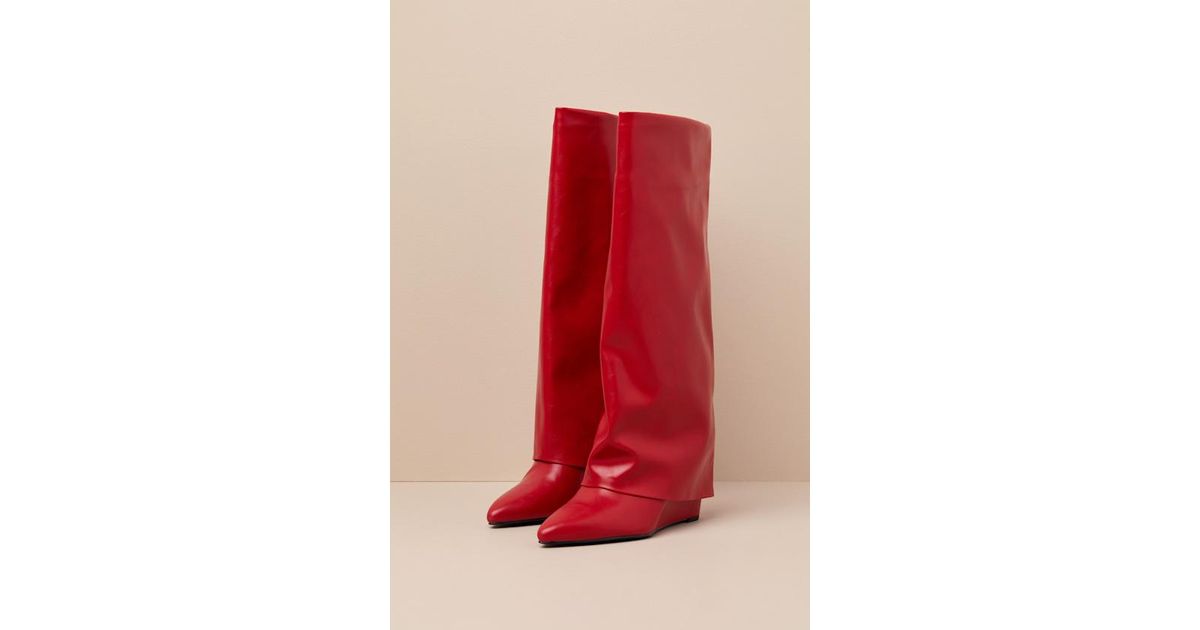 Madden Girl Evannder Paris Fold-Over Knee-High Wedge Boots in Red | Lyst