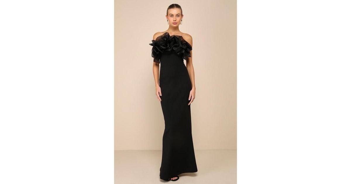 Lulus Evening Excellence Ruffled Strapless Mermaid Maxi Dress in Black ...
